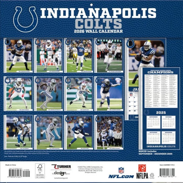 Indianapolis Colts 12" x 12" 2026 Wall Calendar